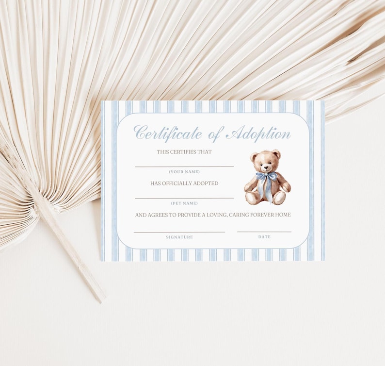 Teddy Bear Adoption Sign & Certificate| Editable Adopt a Bear Sign ...