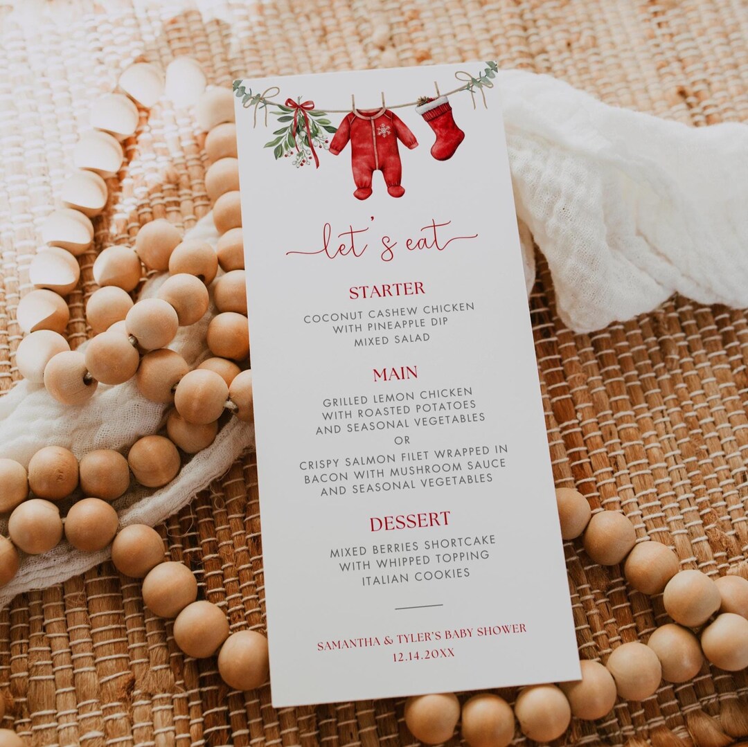 Santa Baby Shower Menu | Winter Christmas Holiday Editable Menu Card ...