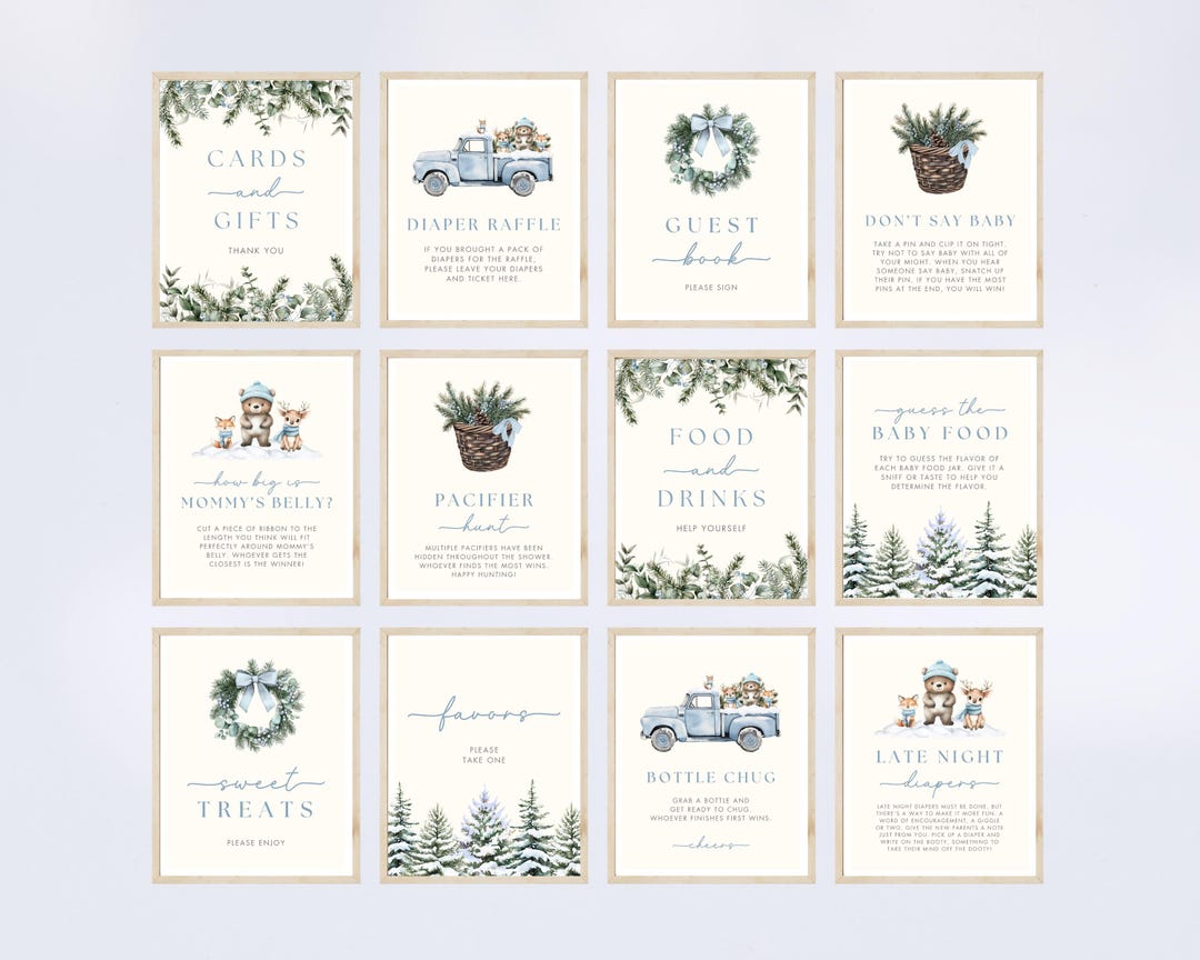 Winter Baby Shower Signs & Games Bundle | Baby It's Cold Outside Blue ...