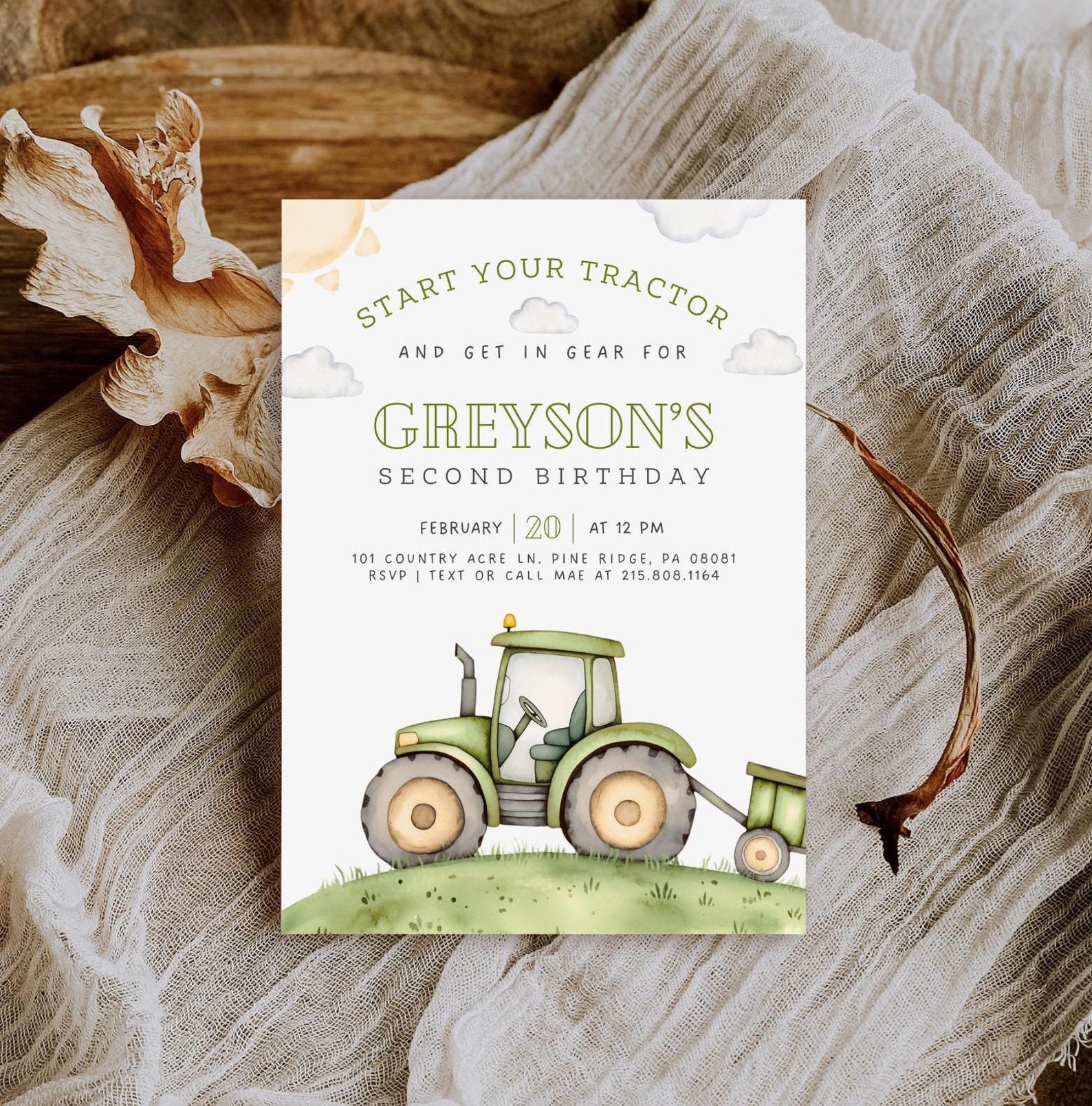Green Tractor Birthday Invitation Editable Farm Birthday Invite ...