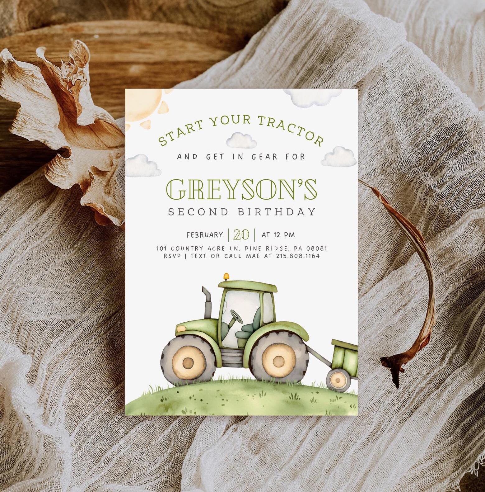 Green Tractor Birthday Invitation Editable Farm Birthday Invite ...