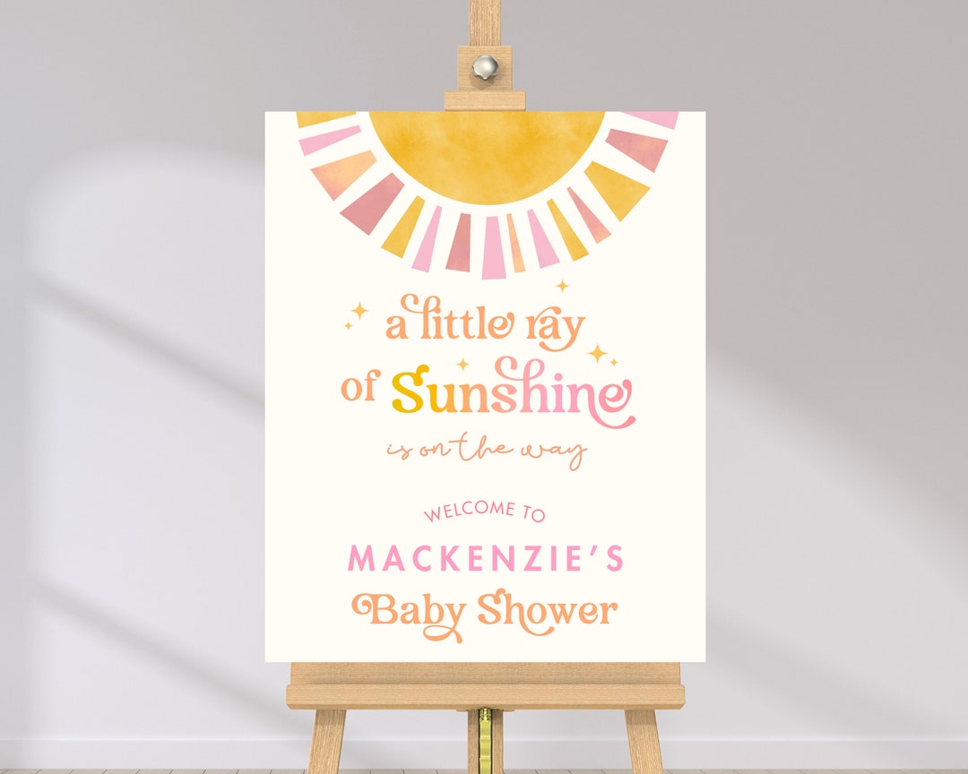 Little Ray of Sunshine Baby Shower Welcome Sign Boho Retro Sun Girl ...