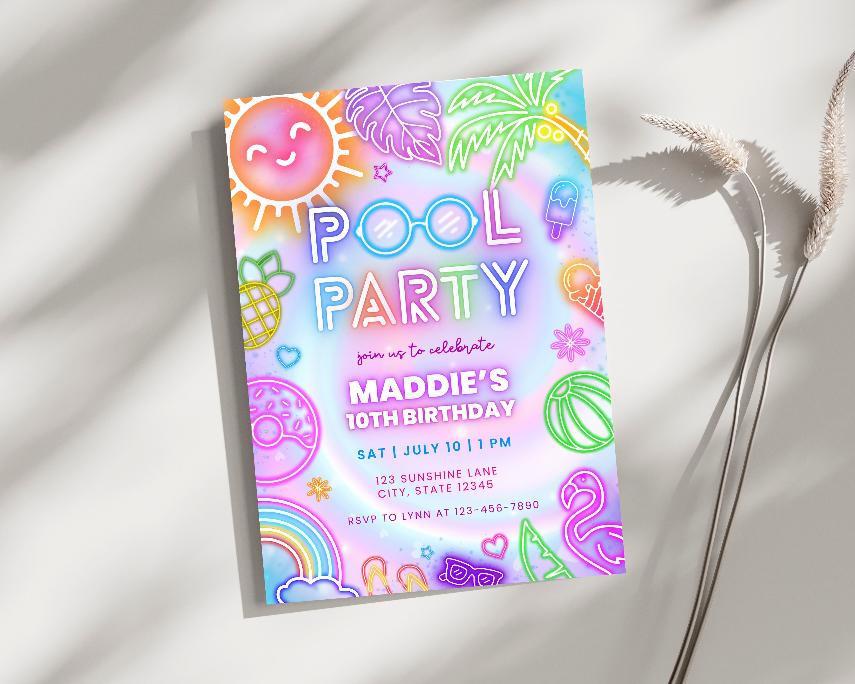 Pool Party Birthday Welcome Sign Neon Glow Summer Swimming Pool Welcome ...