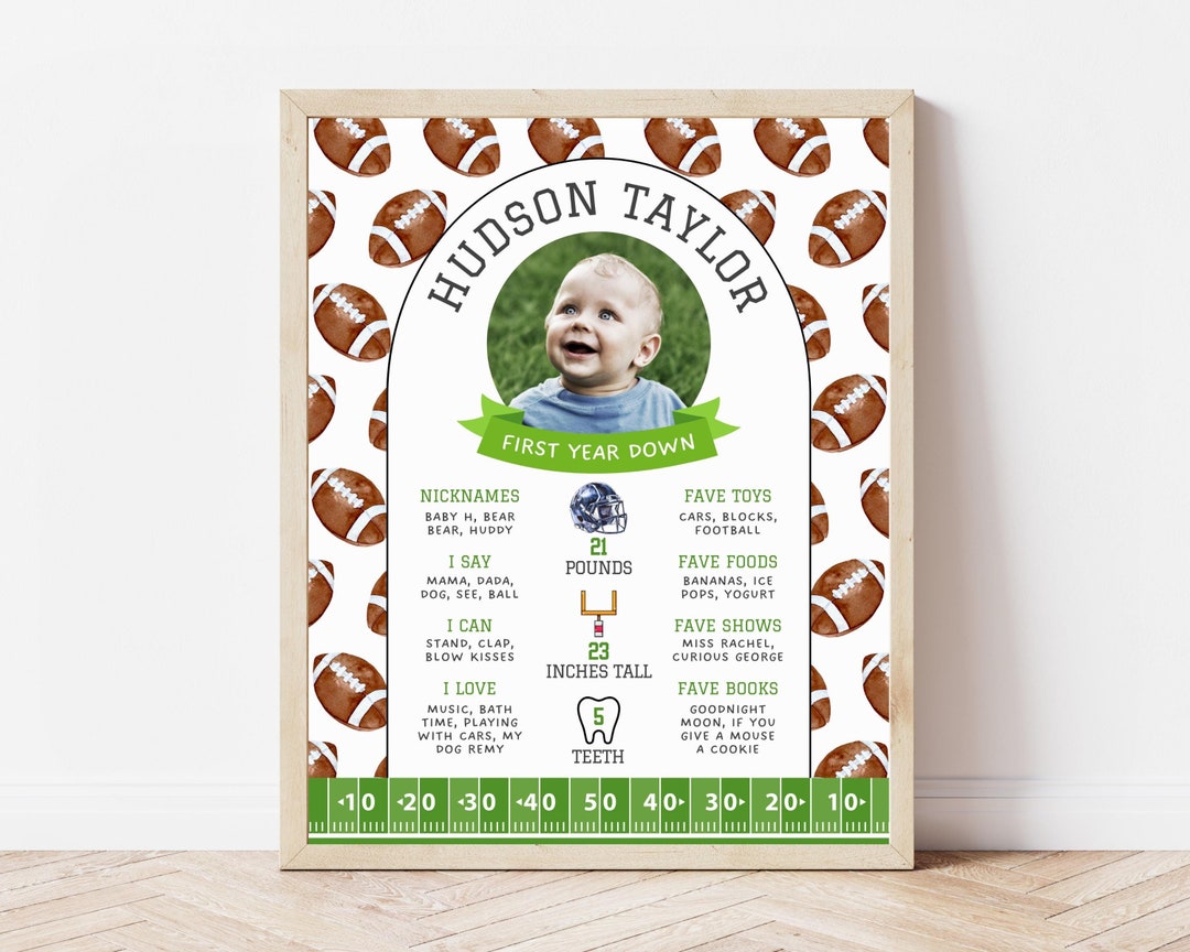 Football 1st Birthday Milestone Poster | First Year Down Editable Sign ...