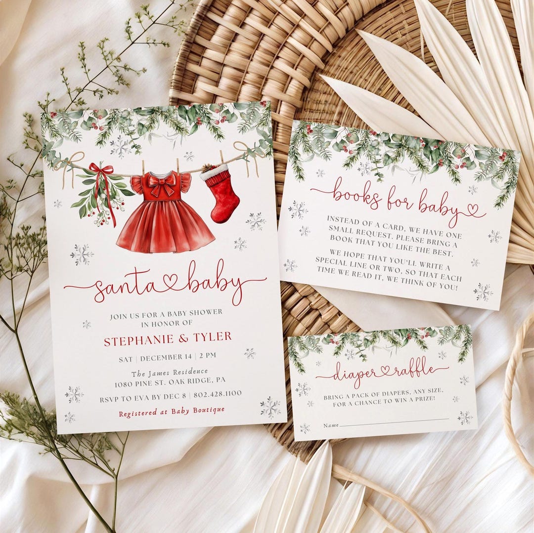 Santa Baby Shower Invitation Bundle | Girl Winter Christmas Holiday ...