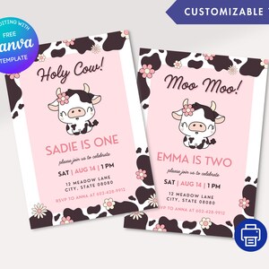 Holy Cow Pink Birthday Invitation | Cow Floral Girl Party Invite ...