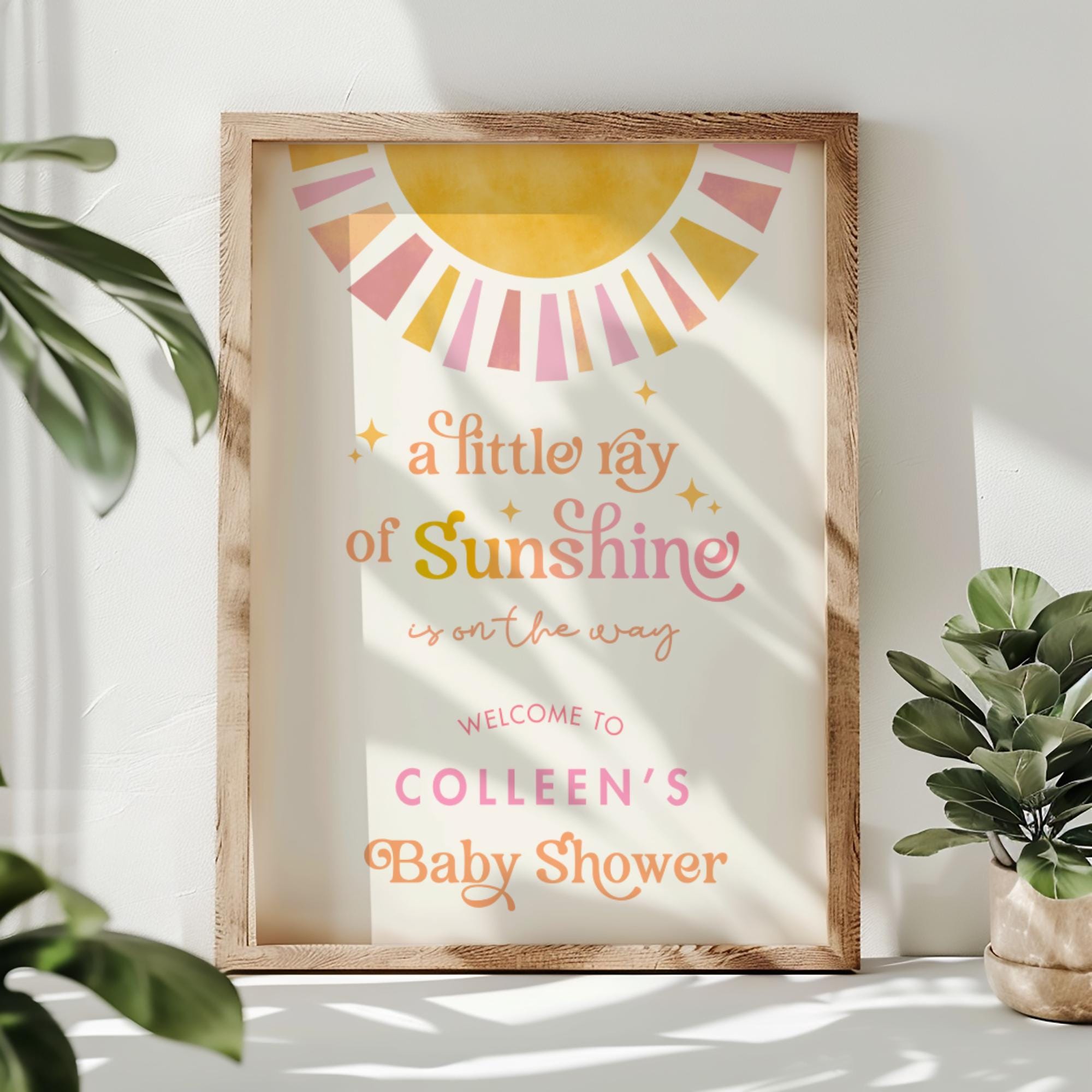 Little Ray of Sunshine Baby Shower Welcome Sign | Boho Retro Sun Girl ...