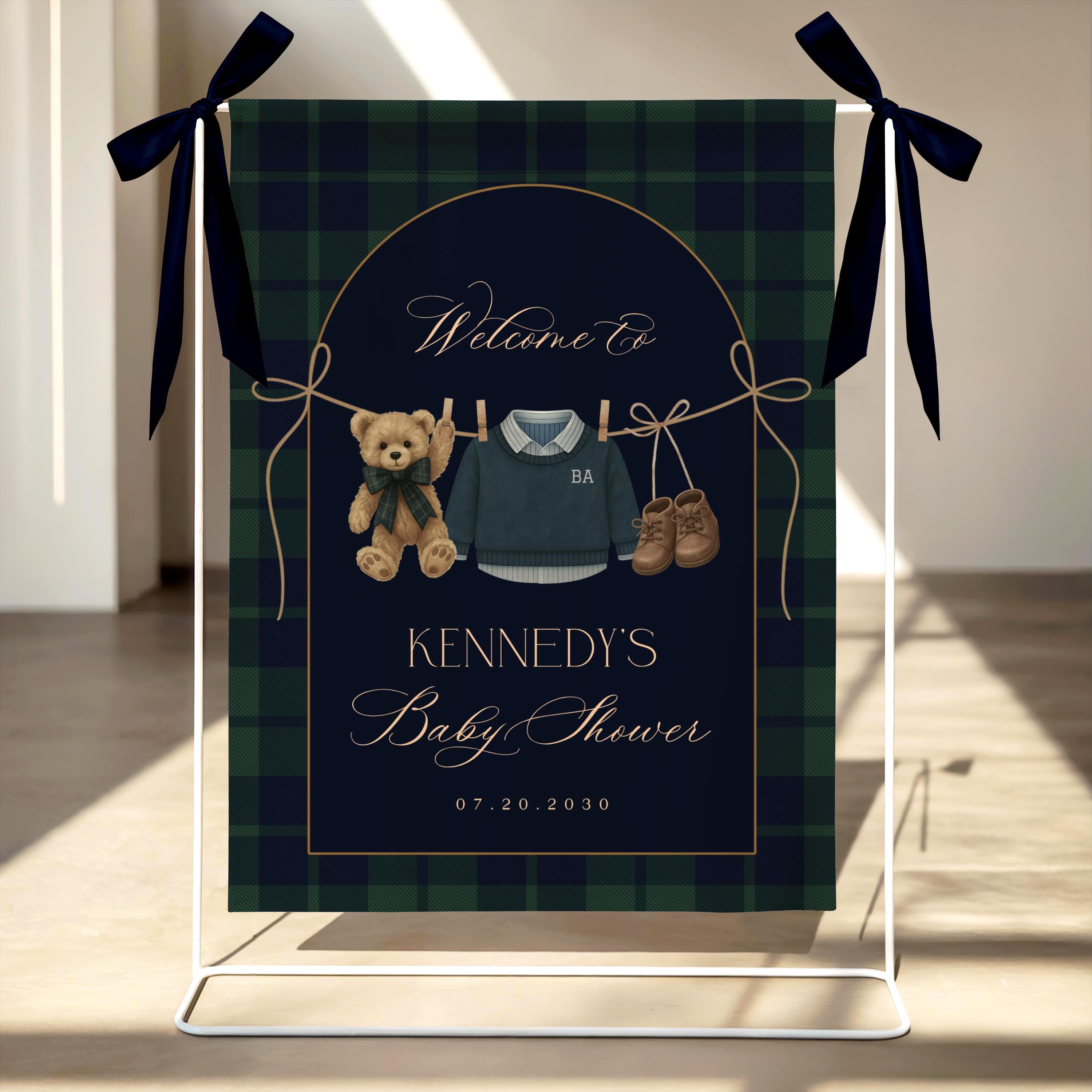 Polo Baby Shower Welcome Sign, Preppy Teddy Bear Baby Shower, Tartan ...