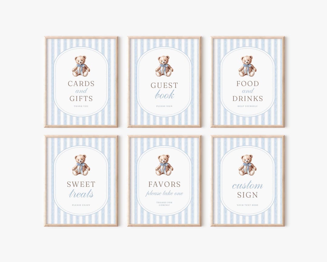 Teddy Bear Editable Sign Bundle | Blue Grandmillennial Boy Birthday ...