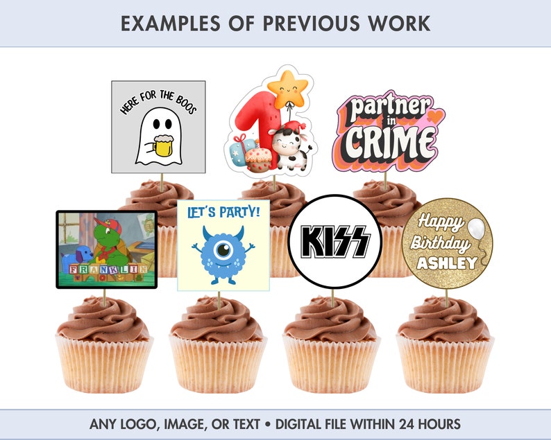 Custom Logo Cupcake Toppers | Photo, Text, or Logo Cupcake Toppers ...