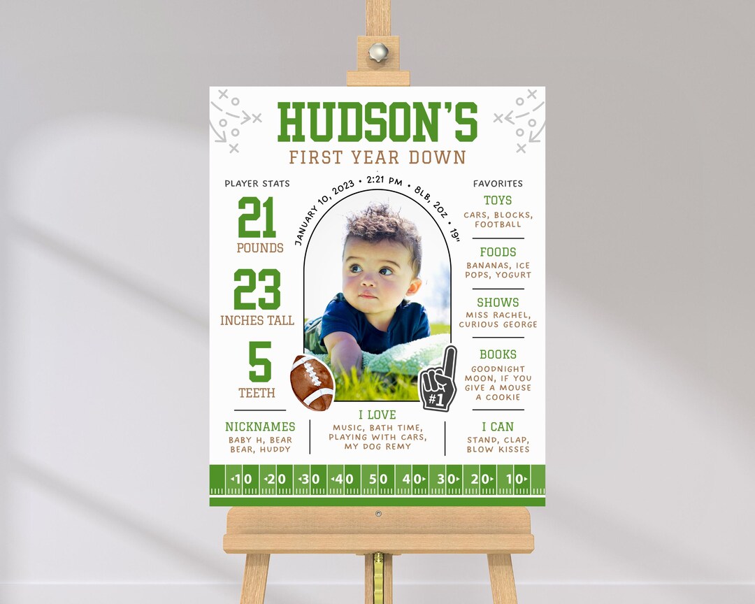 Football 1st Birthday Milestone Poster First Year Down Editable Sign ...