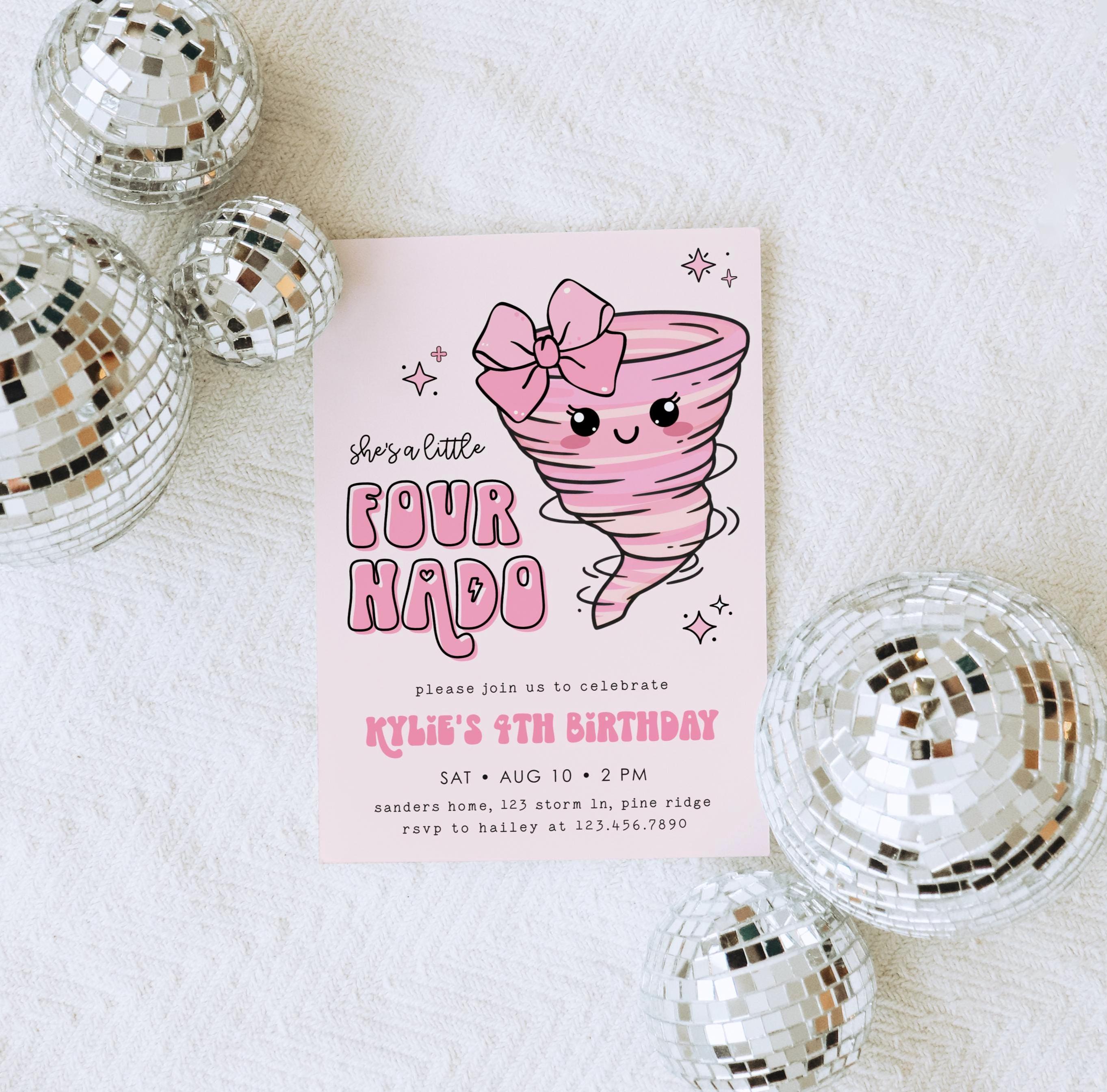 Fournado Birthday Invitation | Pink Tornado 4th Birthday Invite ...
