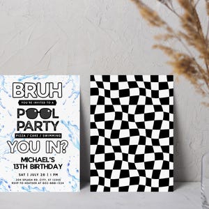 Bruh Pool Party Birthday Invitation | Boy Summer Swim Party Invite ...