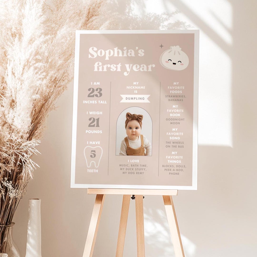 Little Dumpling 1st Year Milestone Poster | Bao Dumpling First Birthday ...
