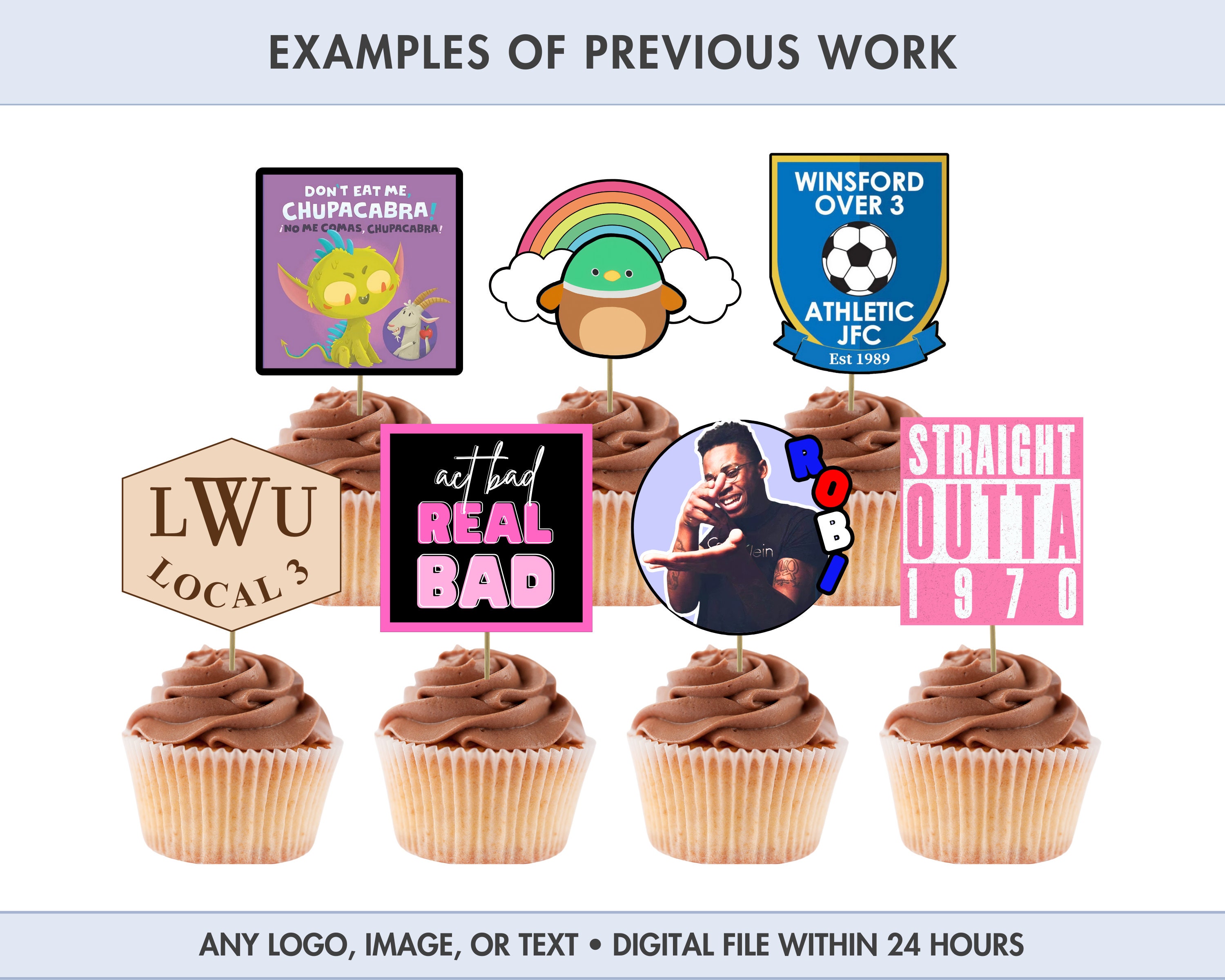 Custom Logo Cupcake Toppers | Photo, Text, or Logo Cupcake Toppers ...