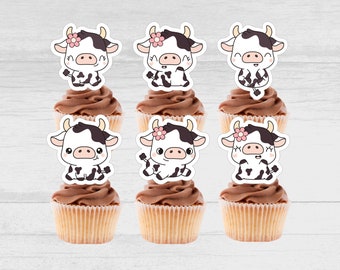 Printable Pink Floral Cow Cupcake Toppers, Editable Cow Birthday Cake ...