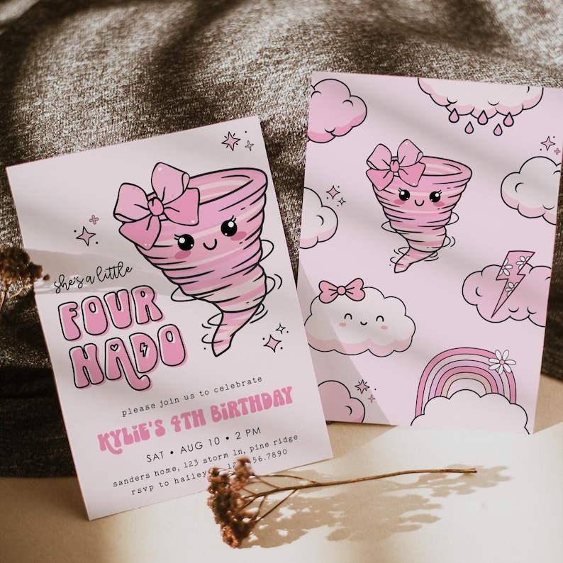 Fournado Birthday Invitation | Pink Tornado 4th Birthday Invite ...