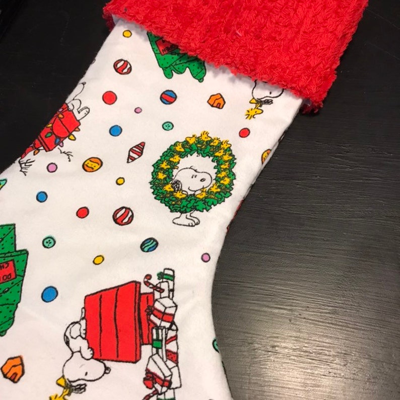 White Peanuts Snoopy and Chenille Handmade Christmas Stocking - Etsy