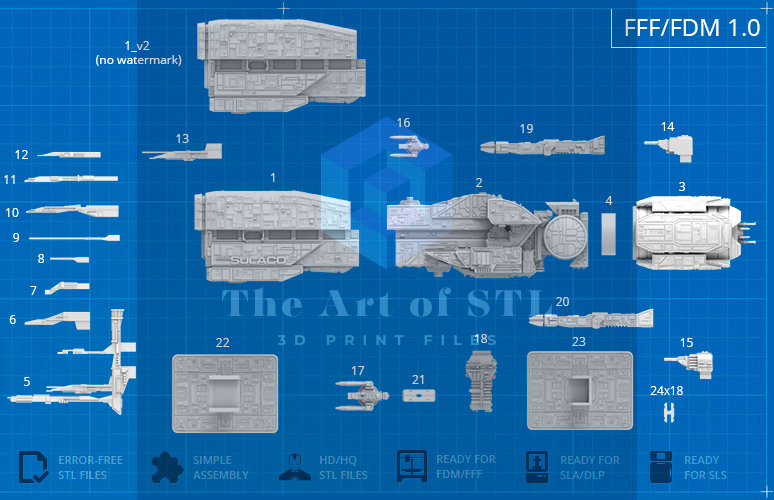 Uss Sulaco Stl Files, Uss Sulaco 3D Model for 3D Printing, Uss Sulaco ...