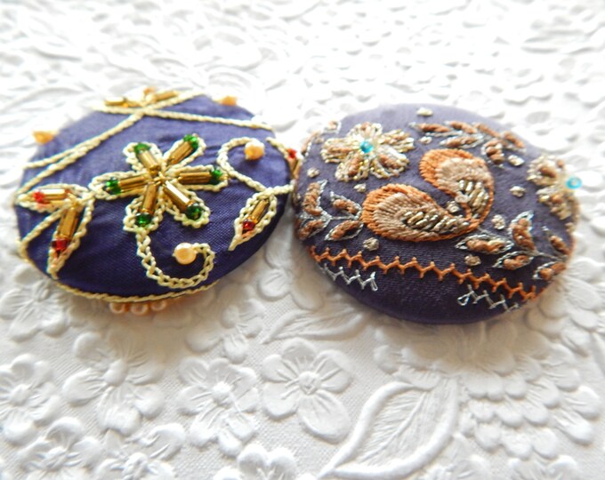 Blue Beaded Embellished Fabric Covered Button, 1 7/8 Inches, 1.9 Inches ...