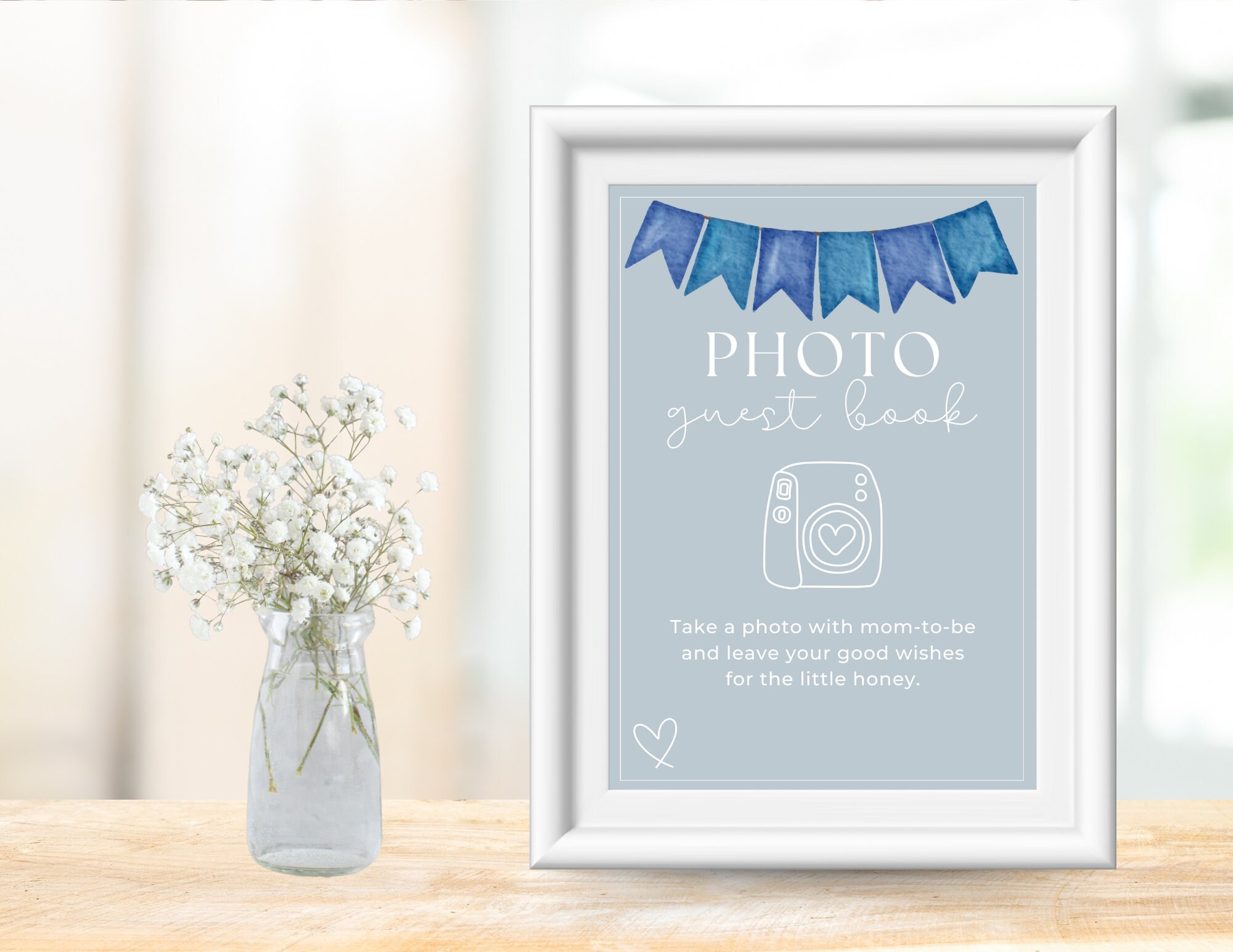 Baby Shower Sign in - Take a Photo With Mom-to-be - Blue and White Baby ...
