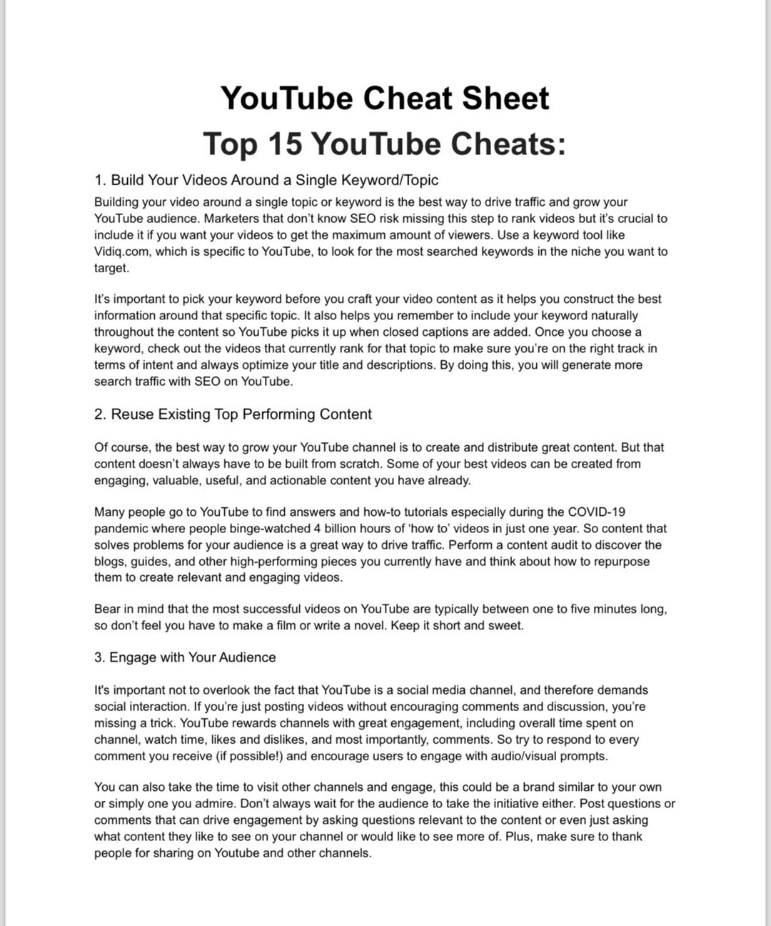 Create a Youtube Channel Cheat Sheet. - Etsy