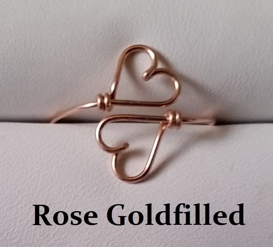 Double Heart Ring - Wirewrapped Love Ring - Adjustable Midi Ring ...