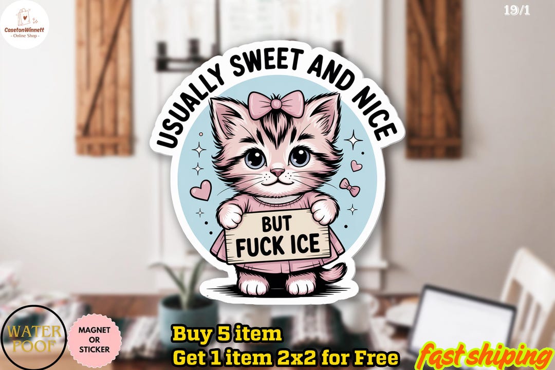 Anti ICE Liberal Protest Cute Cat Sticker/car Magnet, Retro Midcentury ...