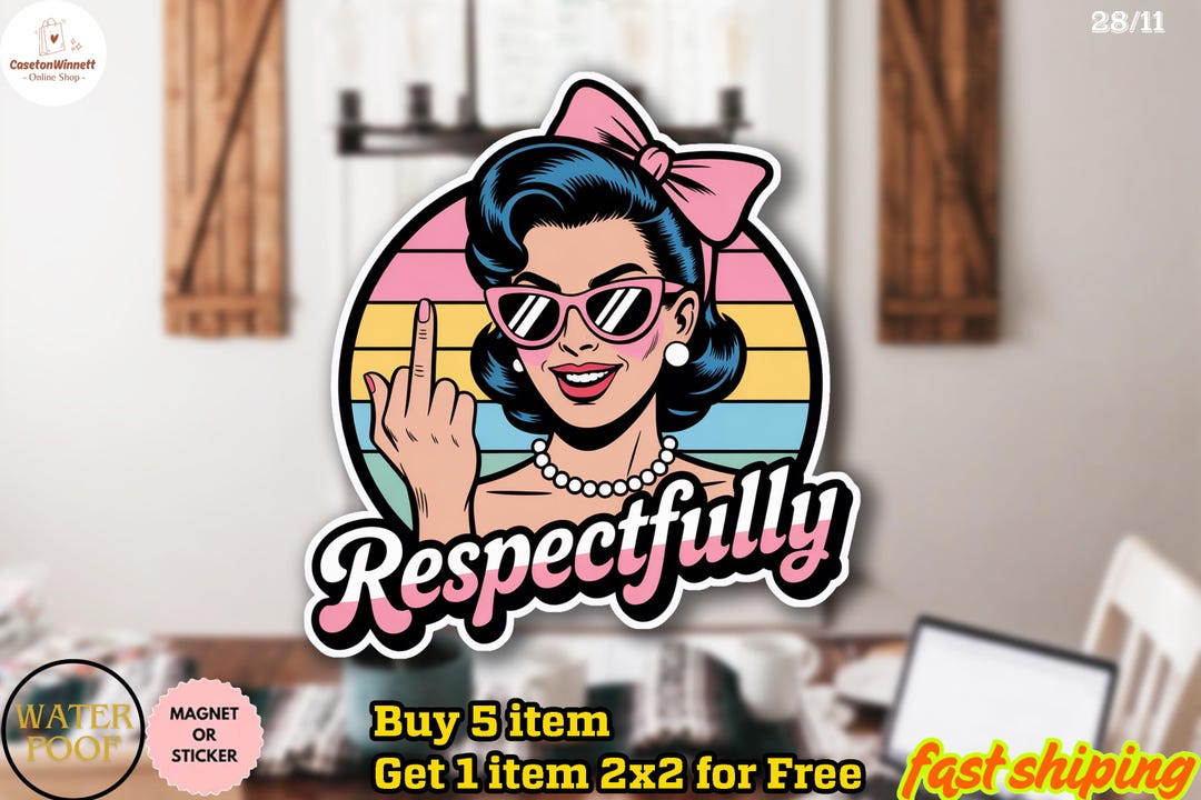 Respectfully Middle Finger Sassy Girl Holographic Sticker, Adult Humor ...