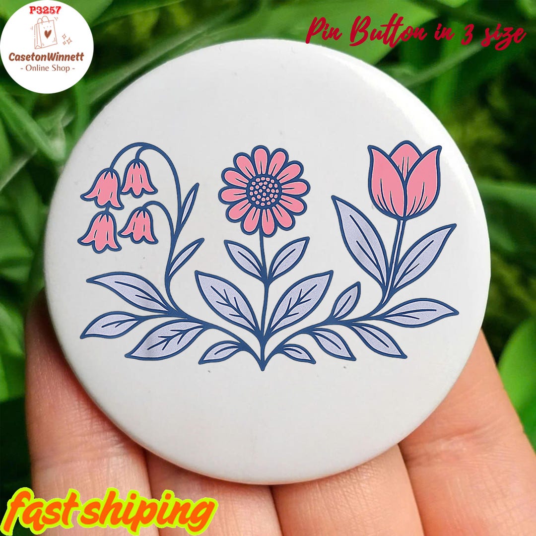 Subtle Boho Flowers Anti Trump Kama Haris Pin Button, Social Justice ...