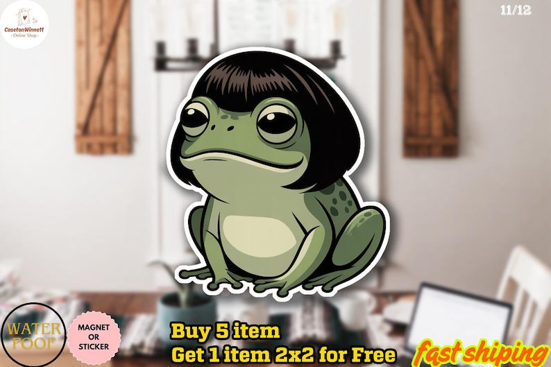 Frog With Bob Haircut Meme Sticker, Funny Frog Sticker, Animal Meme ...