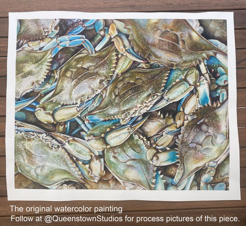 Endless Summer, Blue Crab Watercolor Painting, Coastal Colors Featuring ...