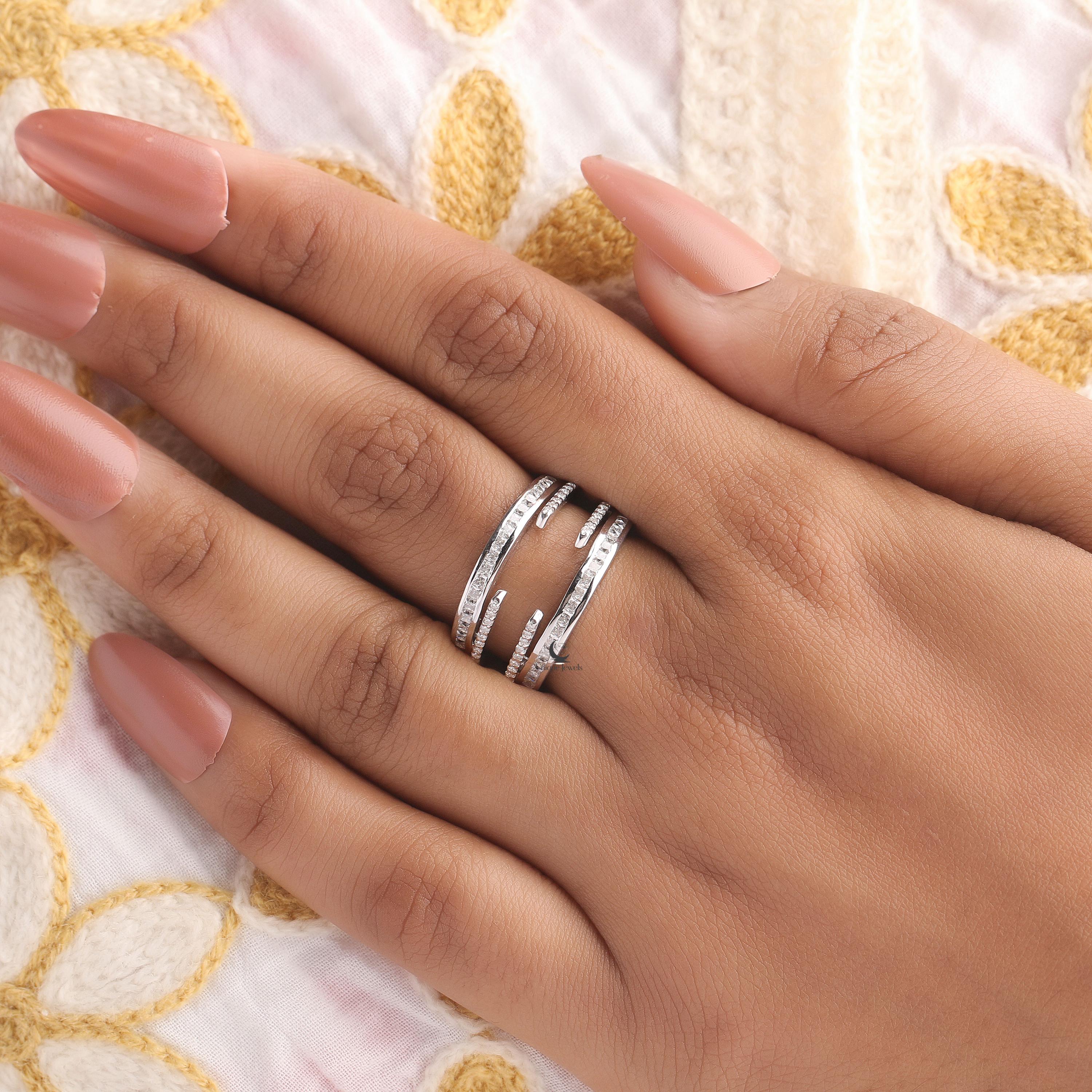 14K White Gold Aggie Wedding Ring, Enhancer Moissanite Band, Princess ...