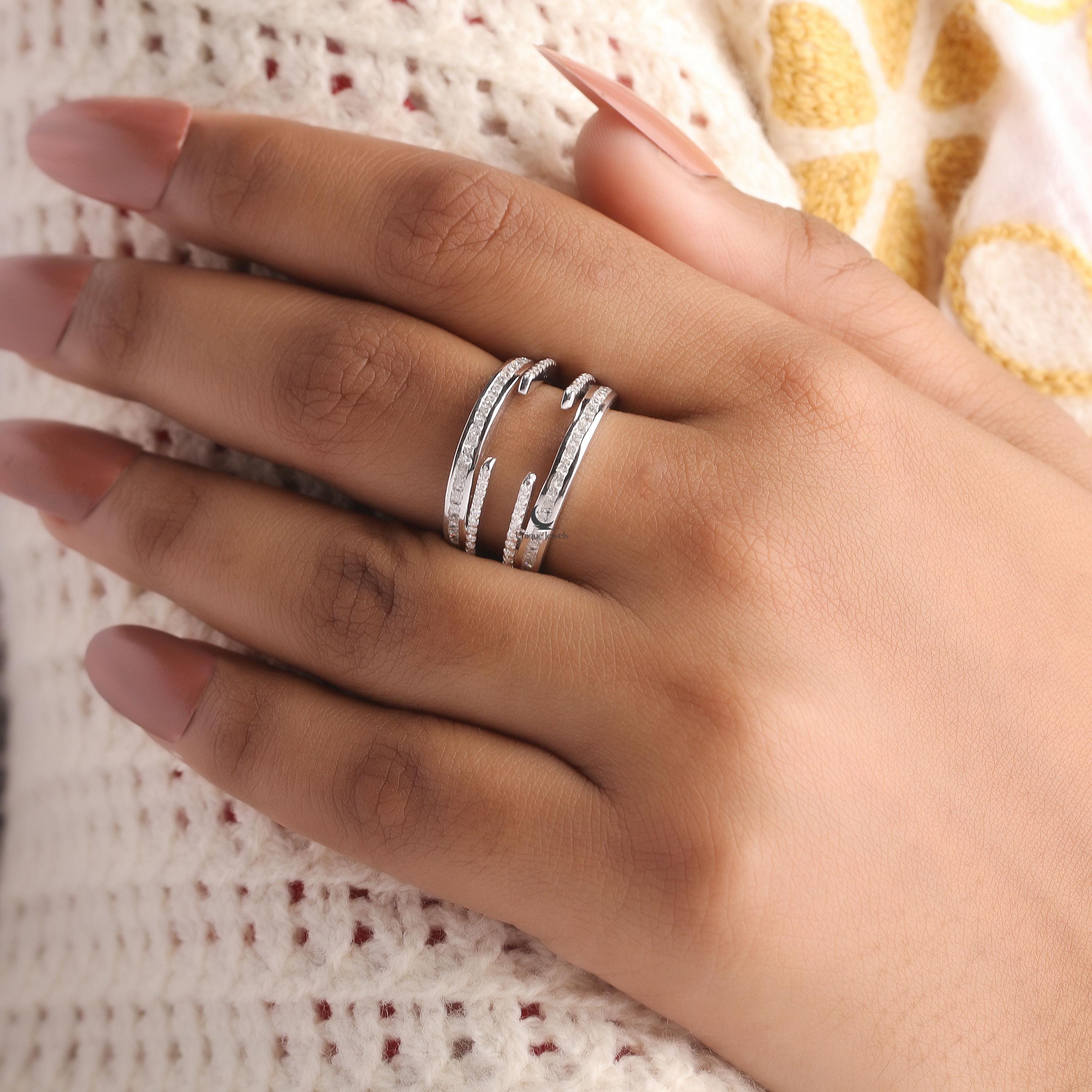 14K White Gold Aggie Wedding Ring, Enhancer Moissanite Band, Princess ...
