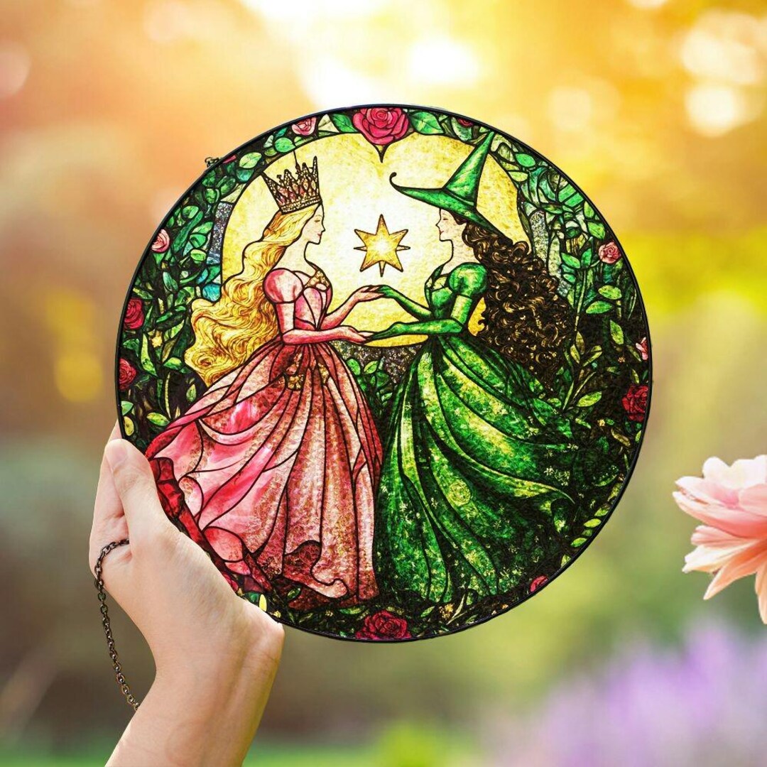 Elphaba and Glinda Glass Ornament, Wicked Christmas Stain Glass ...