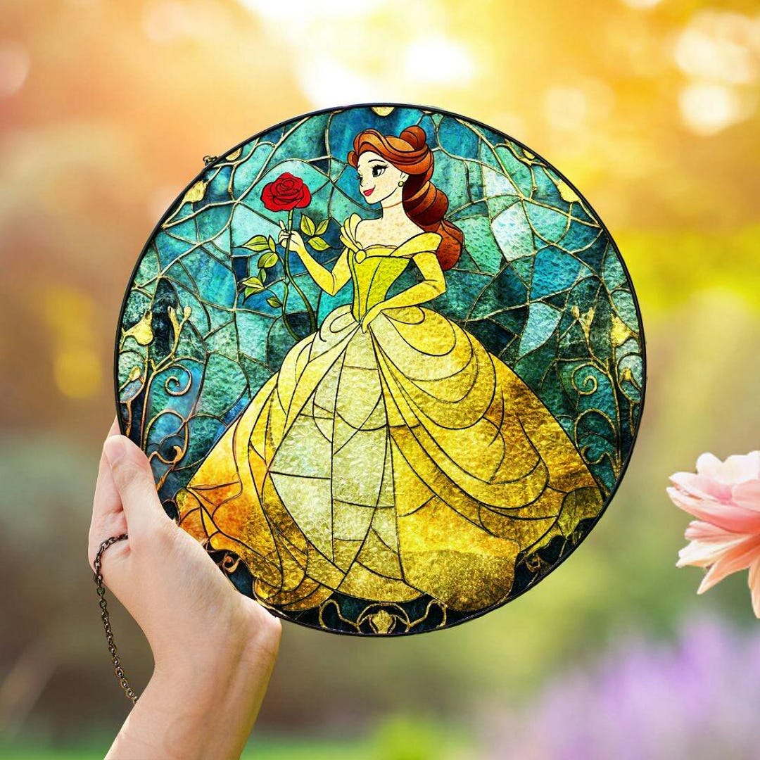 Disney Belle Stained Glass, Belle Christmas Faux Stained Glass Window ...