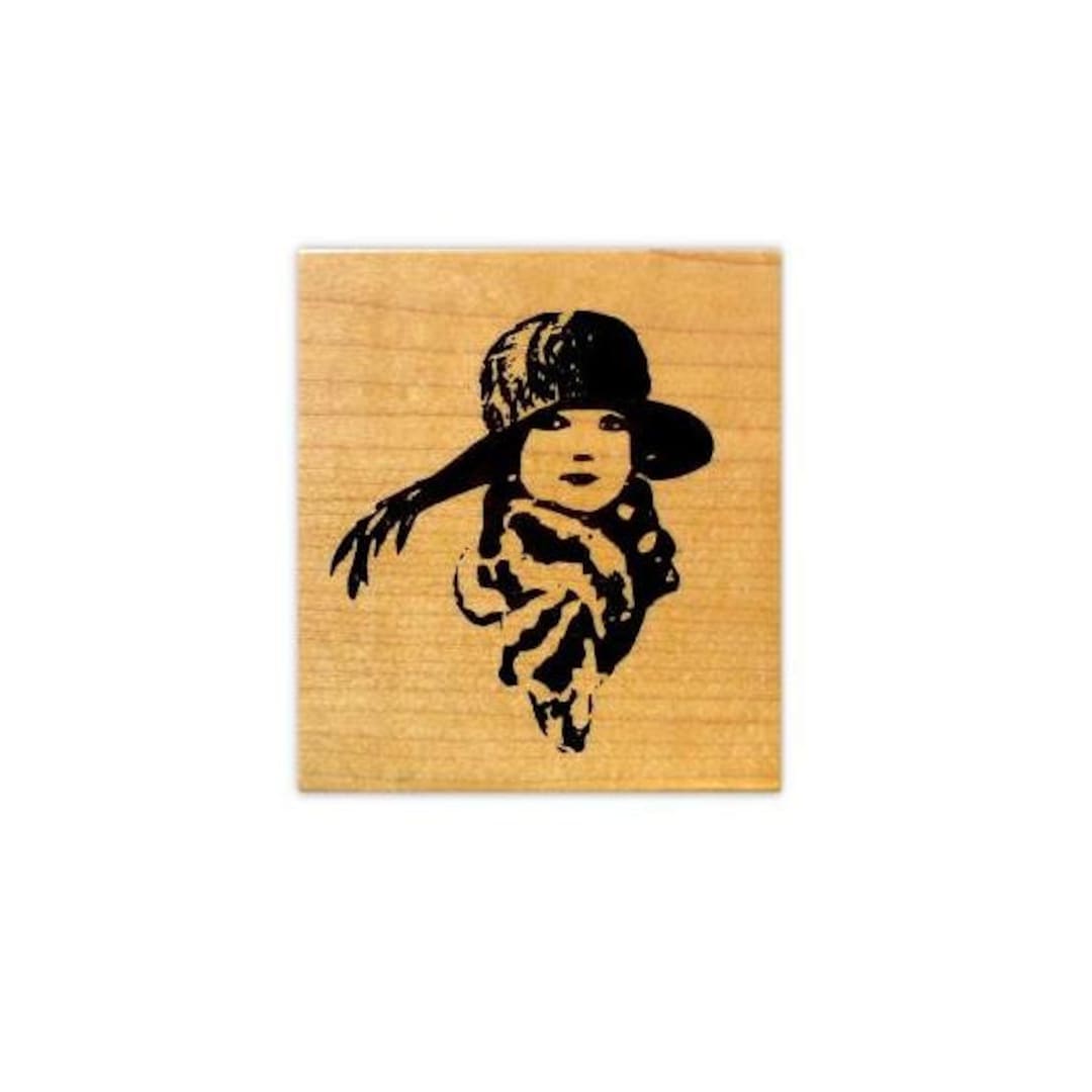 Flapper Lady With Fur Scarf and Hat Mounted Rubber Stamp Small - Art ...