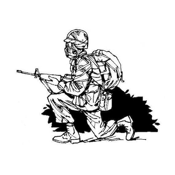 Army Soldier Kneeling Drawing