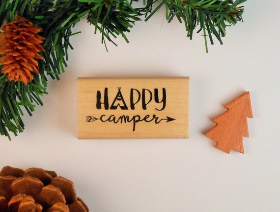 Happy Camper Mounted Rubber Stamp Tipi Camping Hiking | Etsy