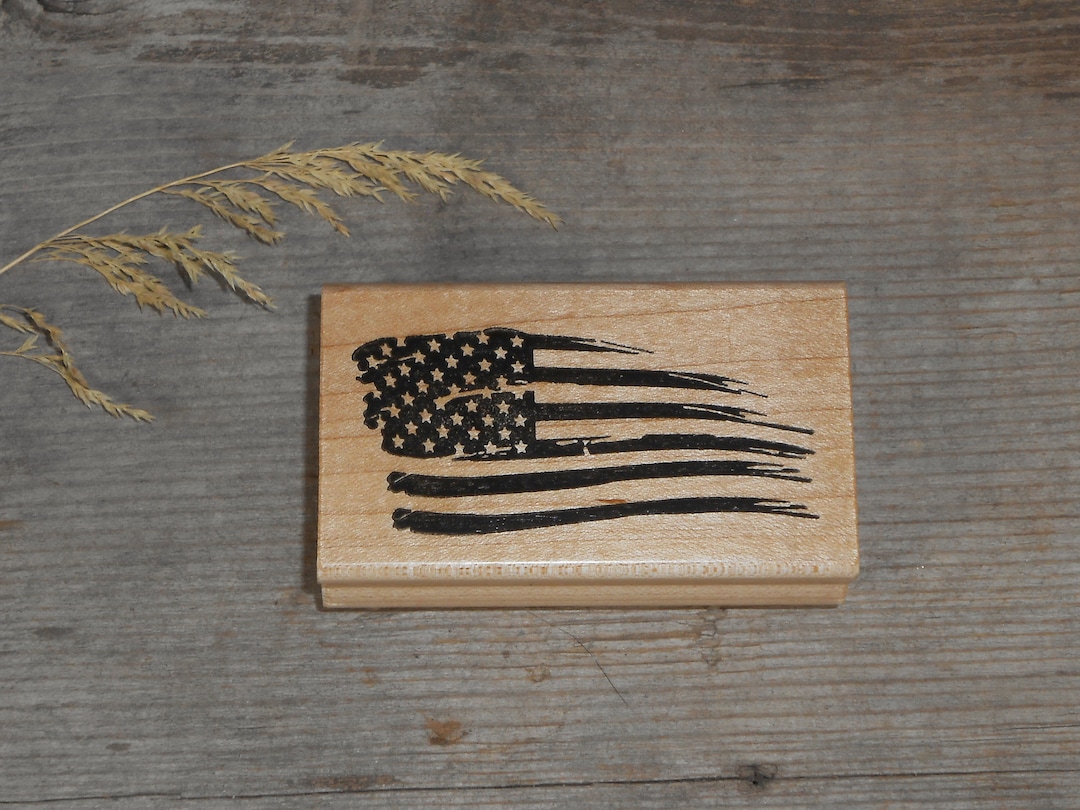 Tattered Flag Mounted Rubber Stamp - United States of America ...