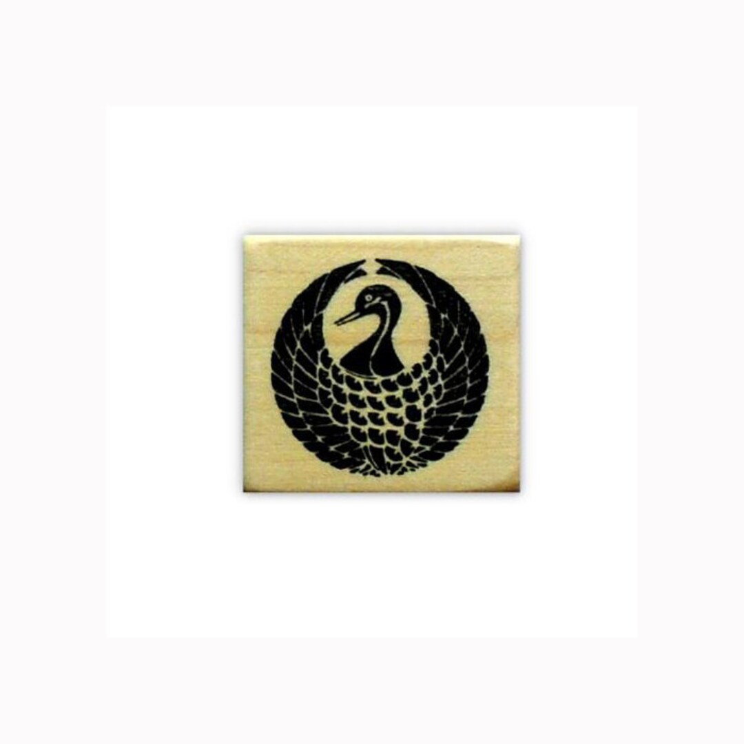 CRANE Motif Japanese Rubber Stamp Mounted - Mon - Asian, Circle, Bird ...
