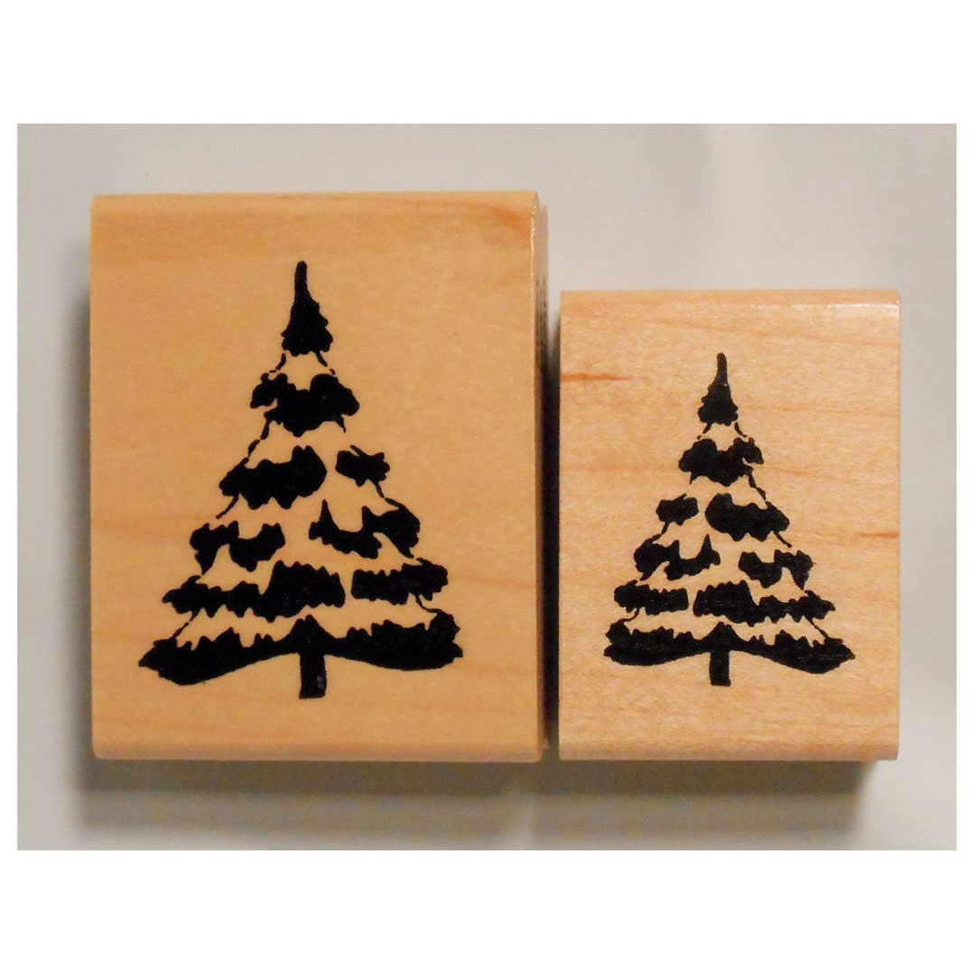 Snowy Pine Tree Mounted Rubber Stamp - You Choose Size - Christmas ...