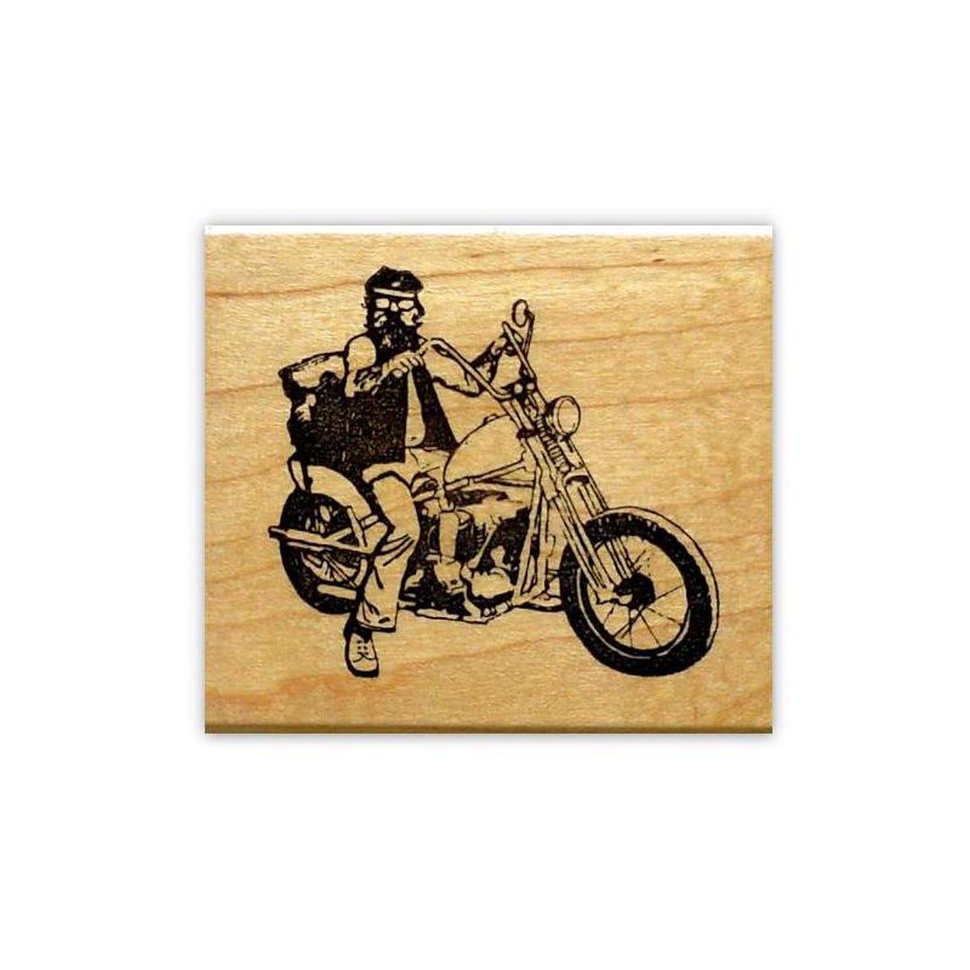 Biker Mounted Rubber Stamp, Man on Motorcycle #14 - Etsy