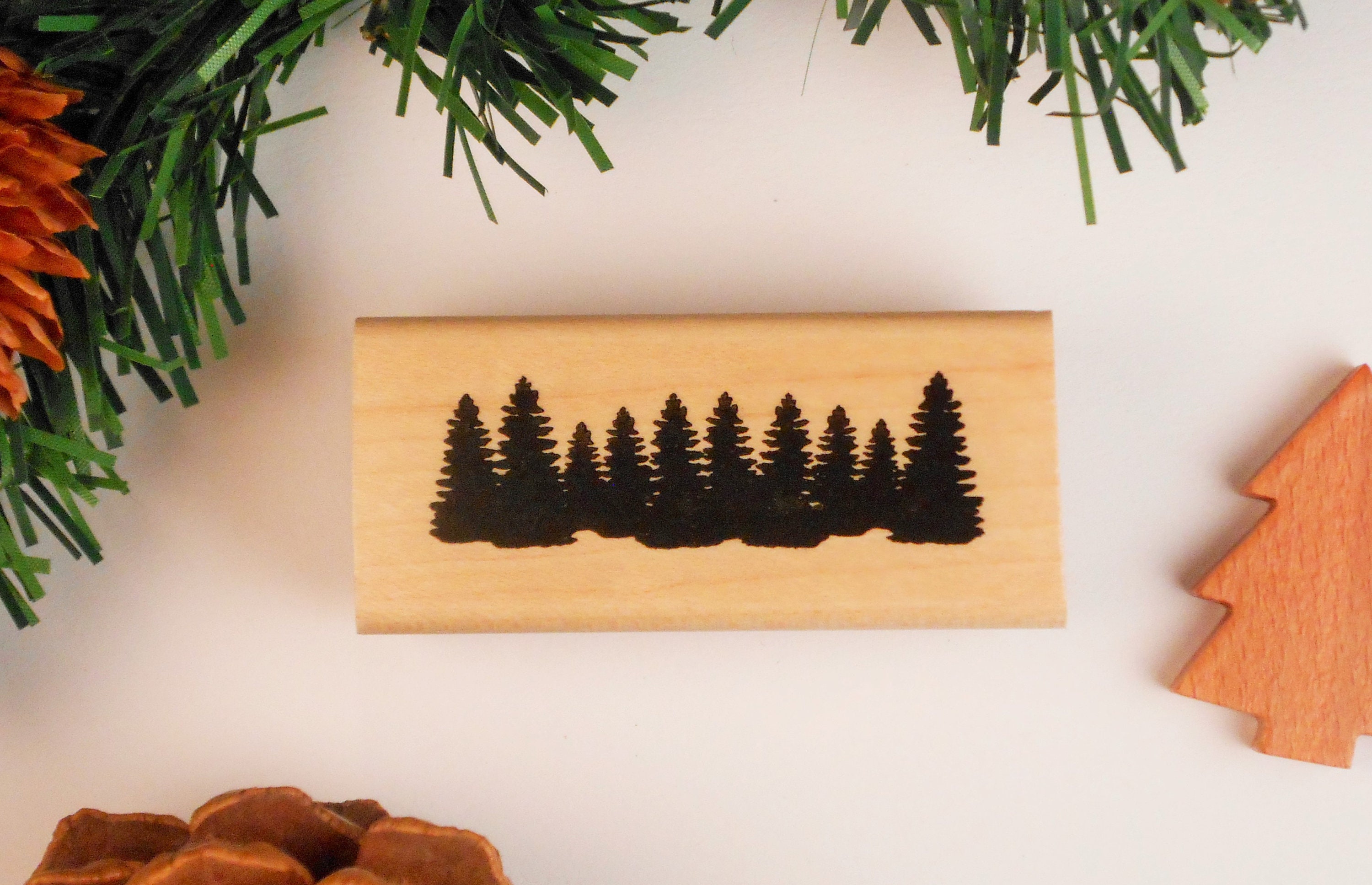 Tiny Pine Tree Forest Mounted Rubber Stamp Christmas | Etsy