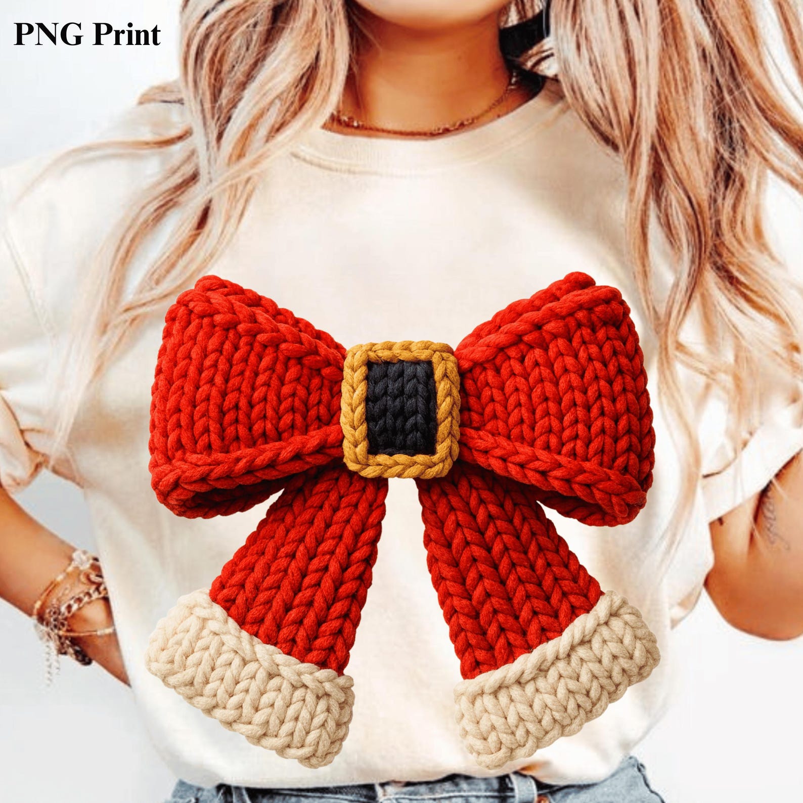 Santa Red Bow Latch Hook Yarn PNG, Christmas Faux Crochet Art (digital ...