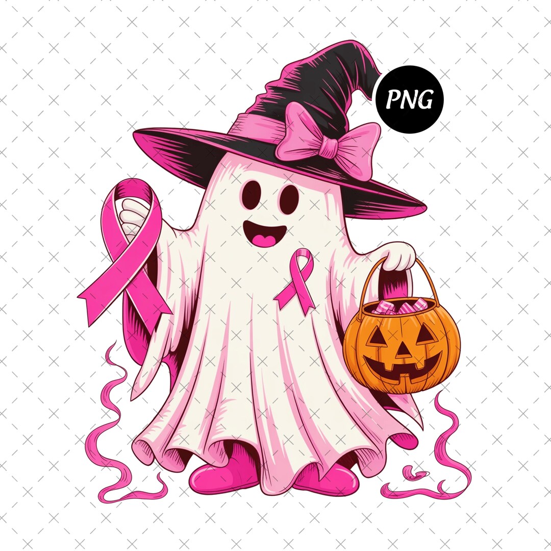 Pink Ghost Halloween PNG, Breast Cancer Awareness Clipart (digital ...