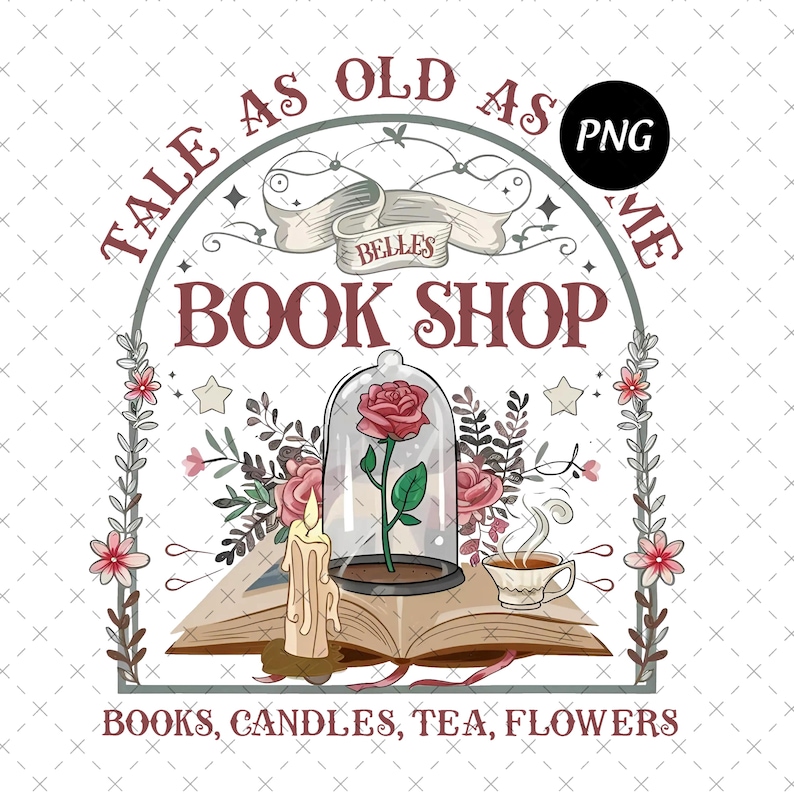 Retro Belle's Book Shop PNG, Beauty and the Beast Sublimation (digital ...