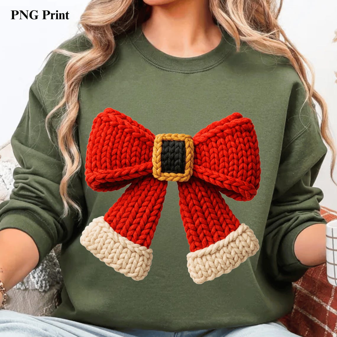 Santa Red Bow Latch Hook Yarn PNG, Christmas Faux Crochet Art (digital ...