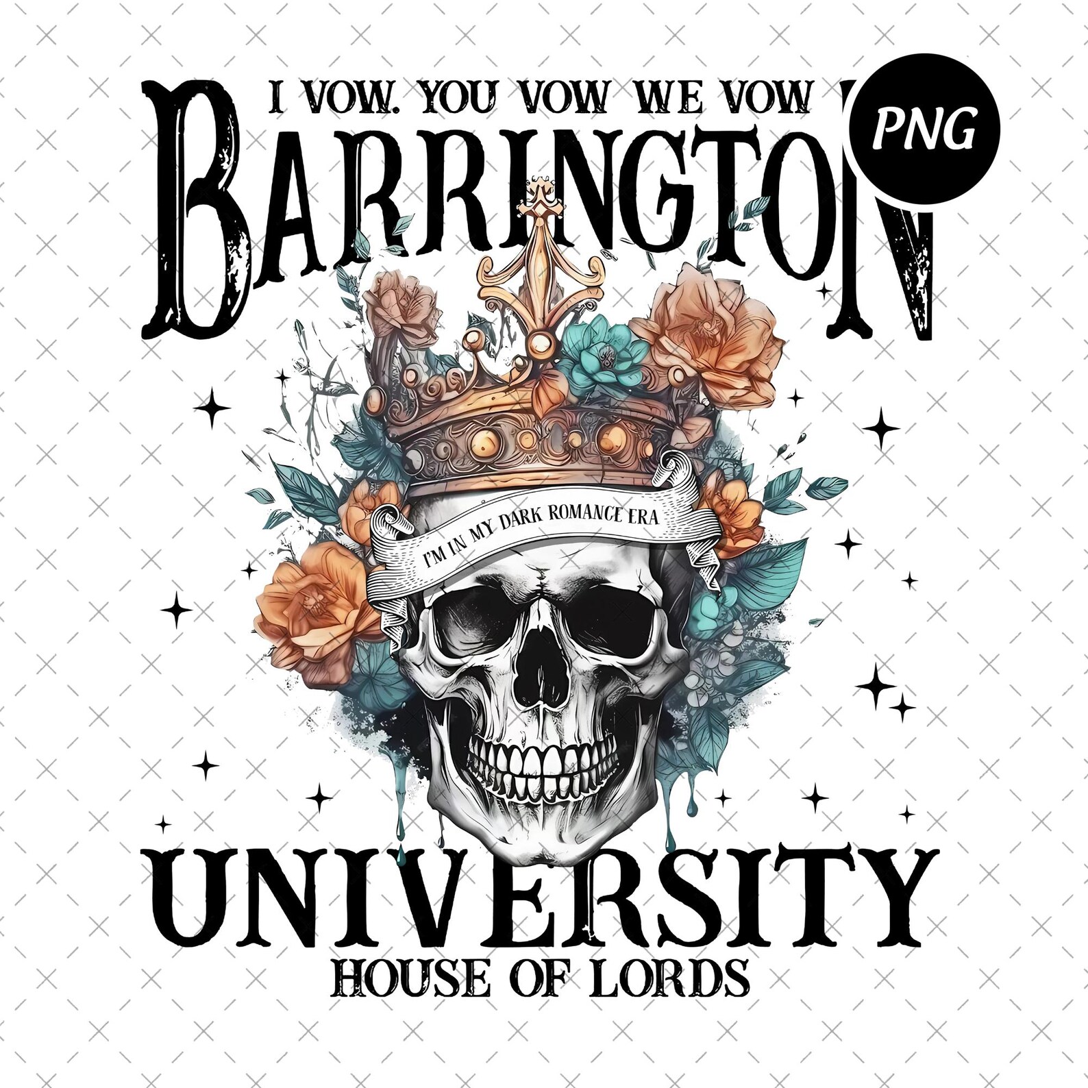 Dark Romance Skull Floral Png, Barrington University Design, Bookish ...