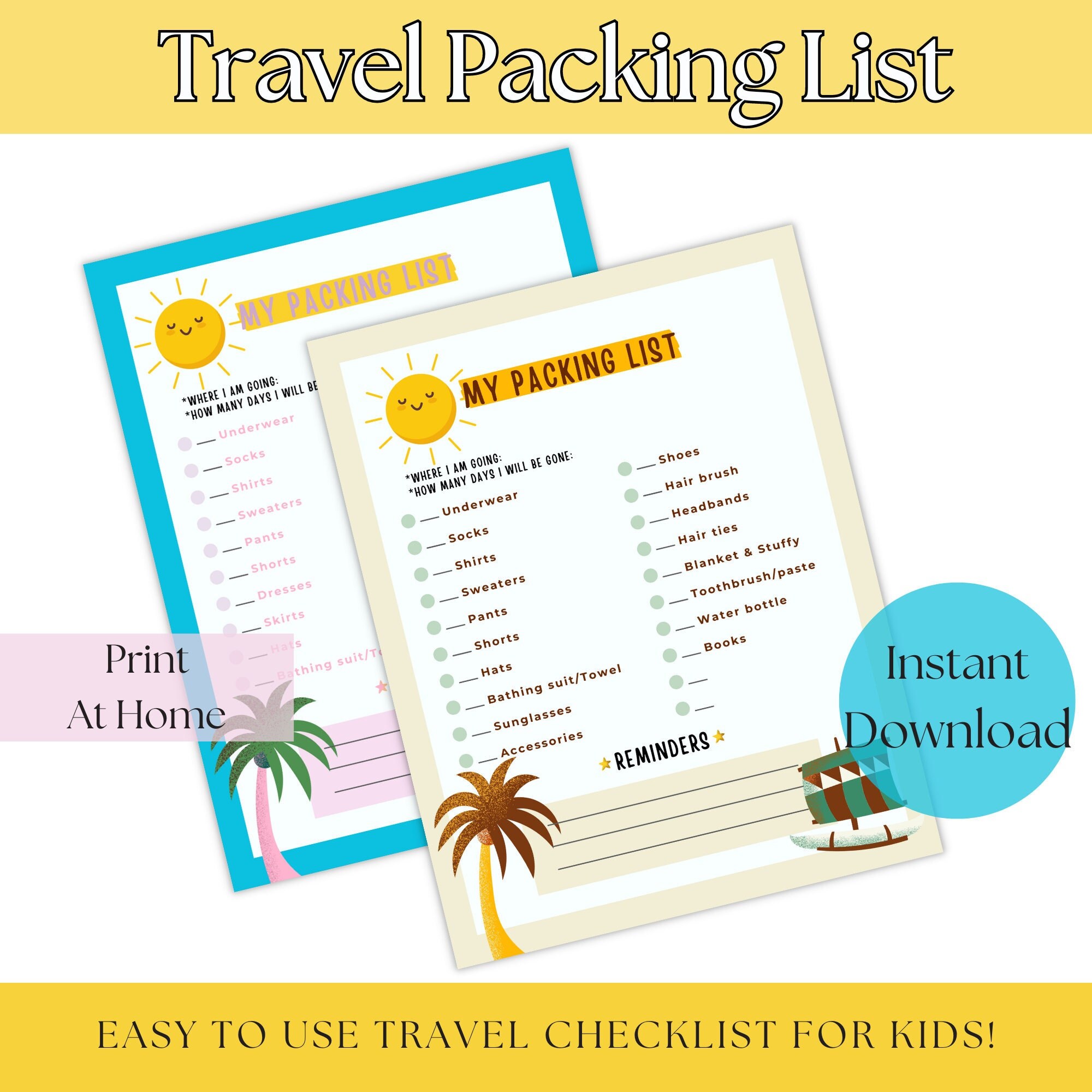 Travel Packing Checklist for Kids | Travel Checklist | Packing List for ...